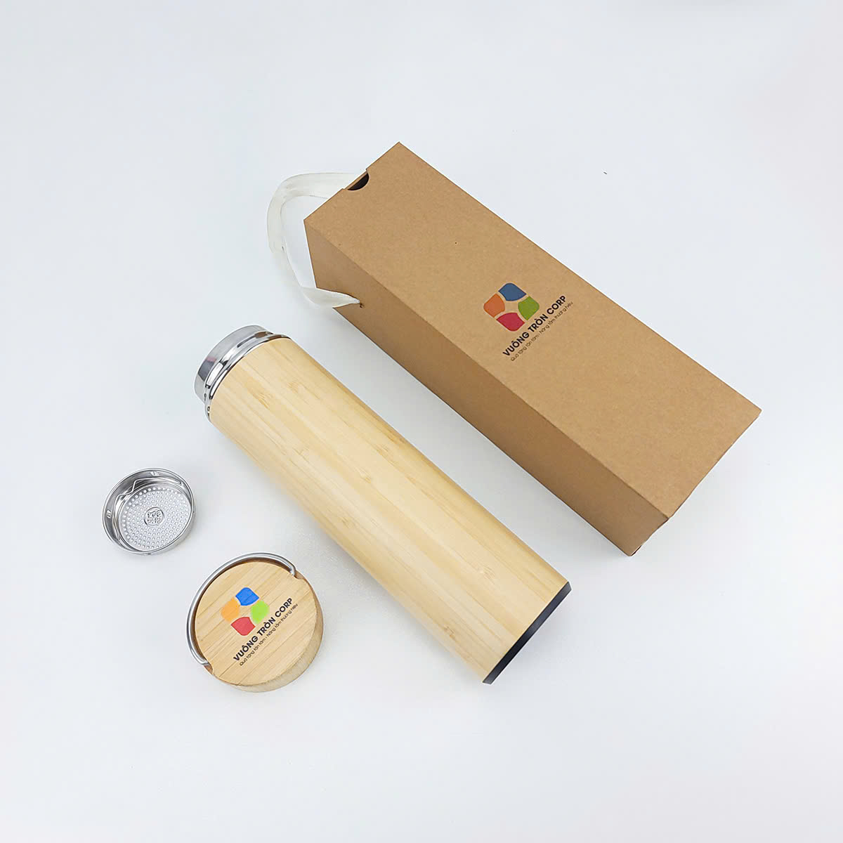 Bộ Bình Giữ Nhiệt Vỏ Tre Kèm Quai Xách In Logo Nổi Bật BGNT-01 - In ...